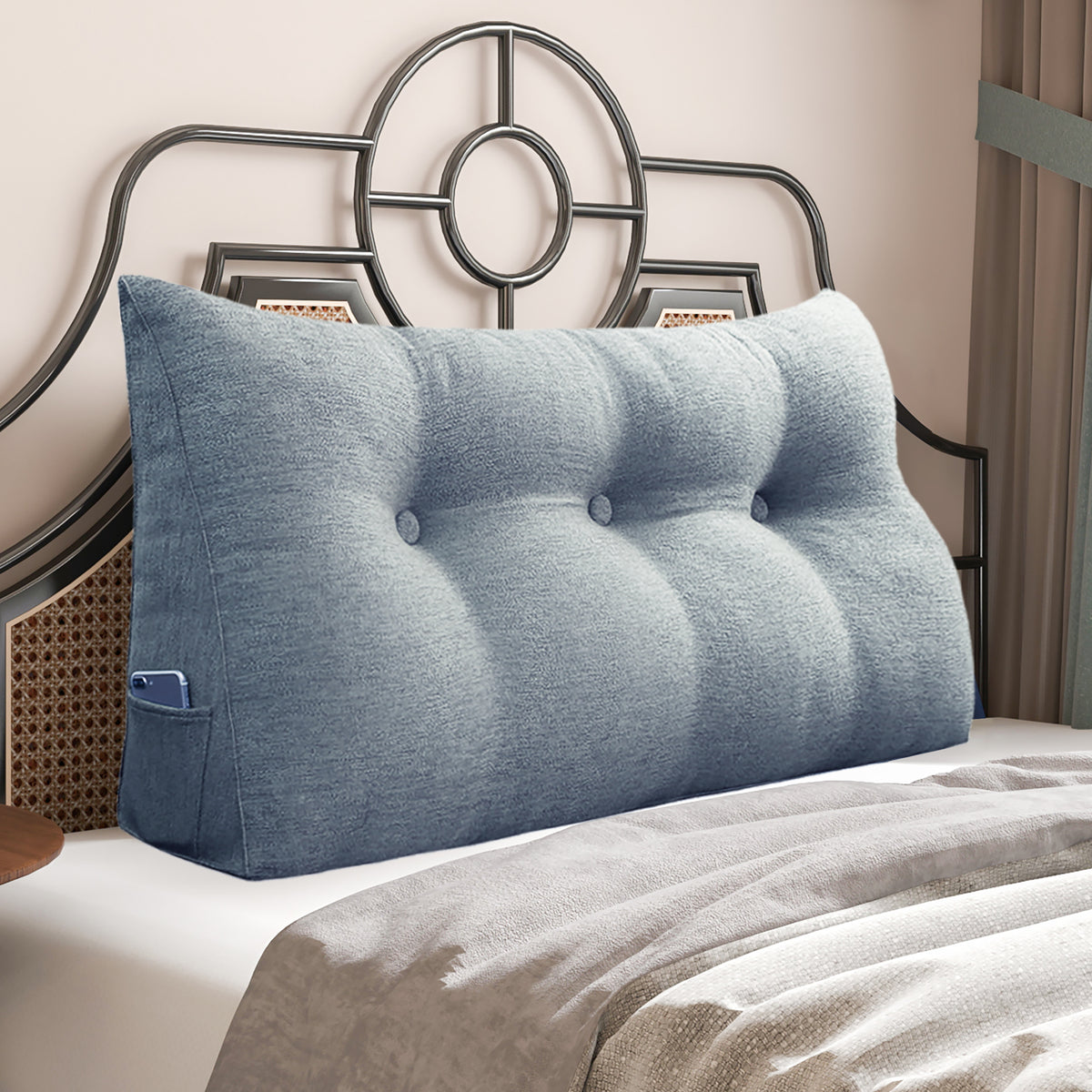 Large Bolster Triangular Backrest Reading Pillow Linen— Gray– wowmax